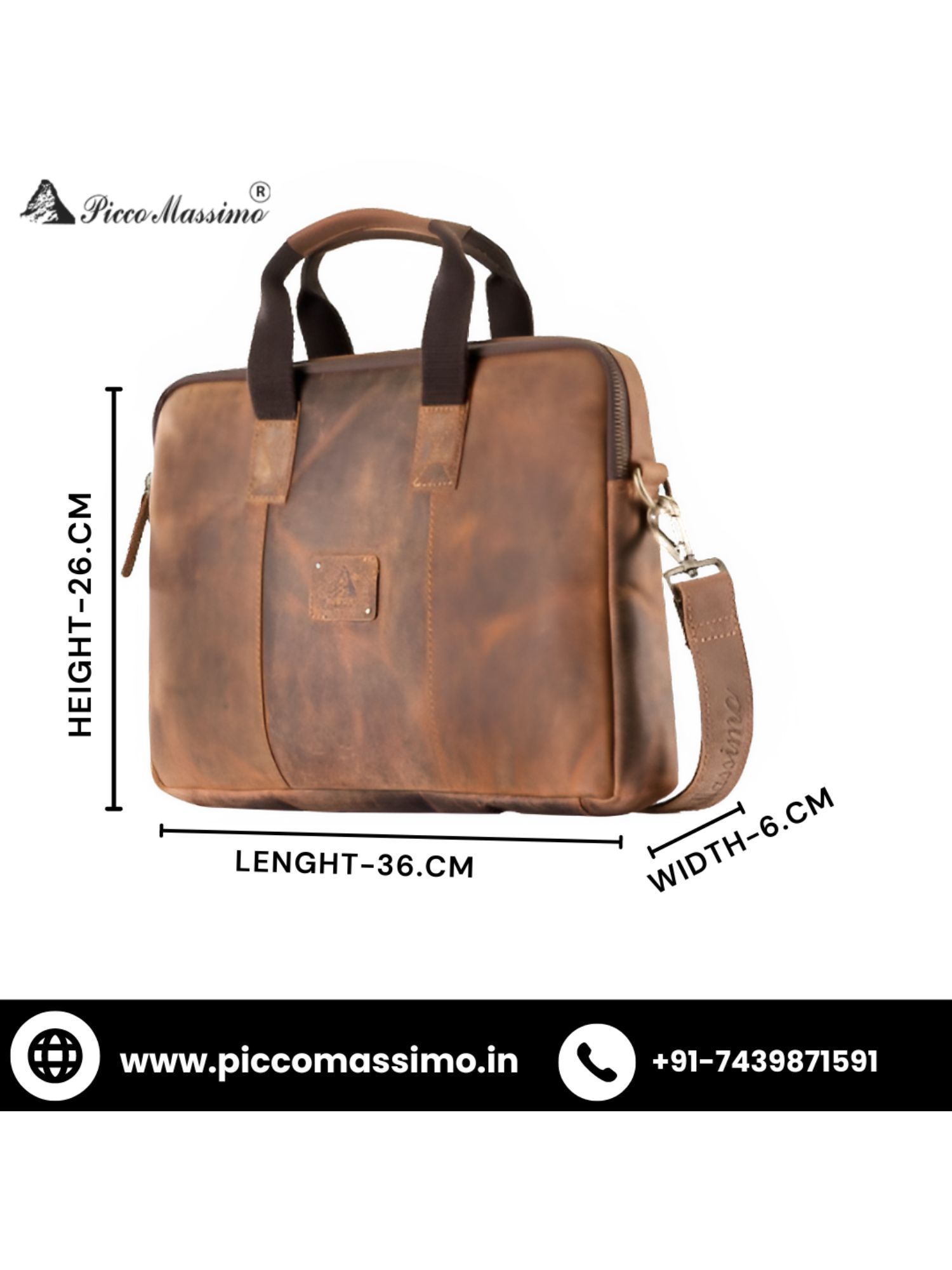 Buy PICCO MASSIMO Tan Laptop Leather Messenger Bags for Mens Online