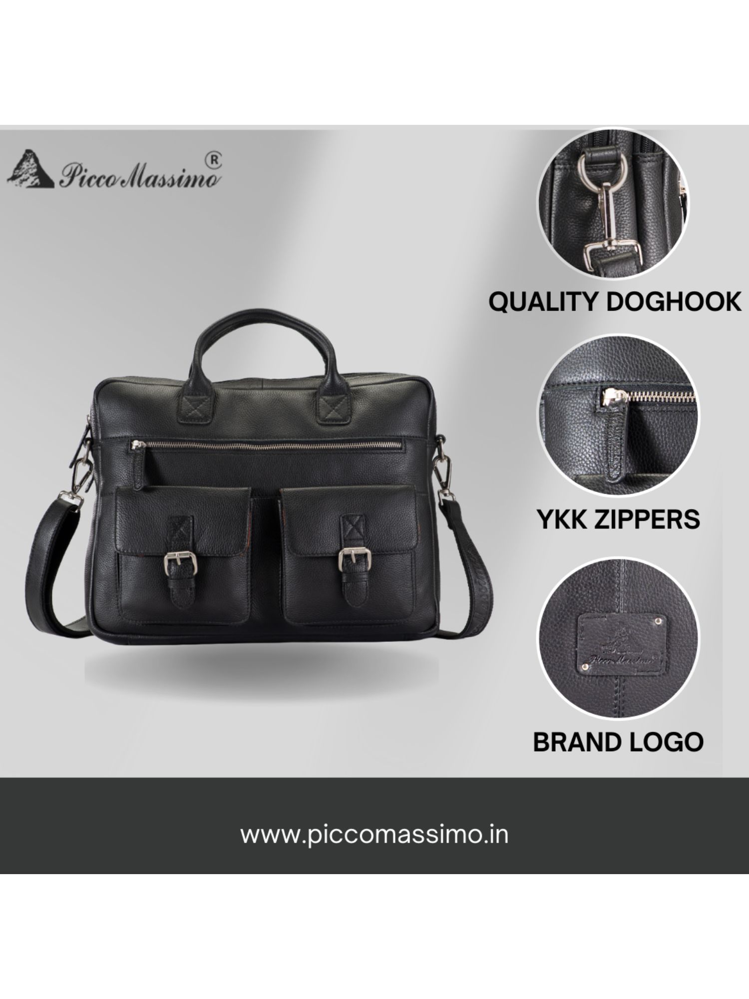 Buy PICCO MASSIMO Black Premium Leather Made Mens Laptop Padded ...