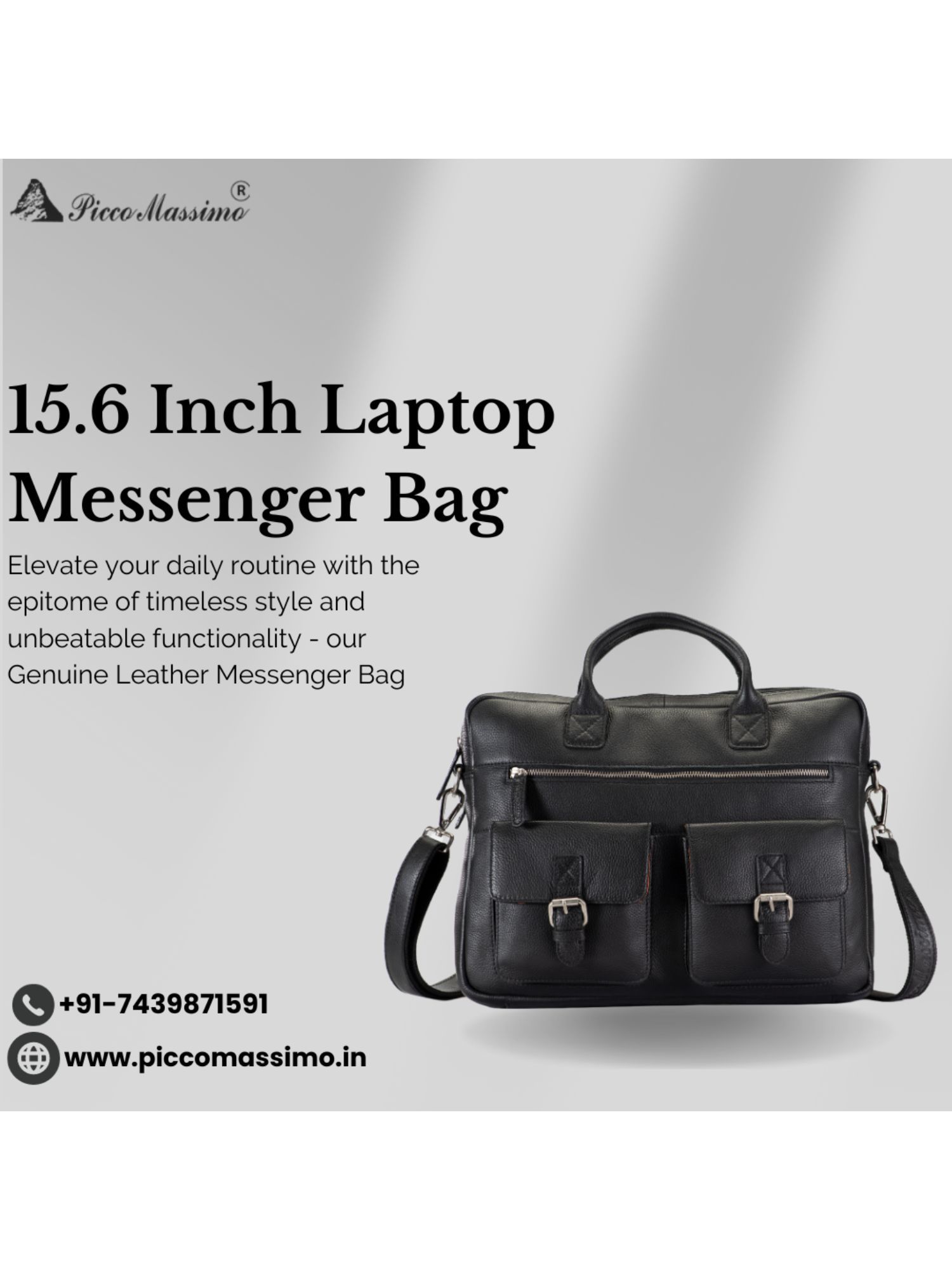 Buy PICCO MASSIMO Black Premium Leather Made Mens Laptop Padded ...