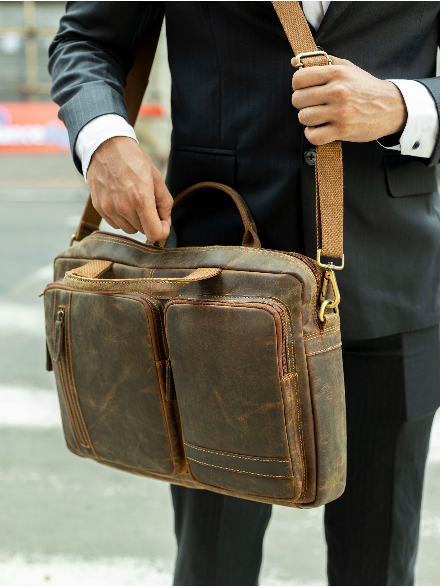 Buy PICCO MASSIMO Tan Leather Mens 15.6 inch Laptop Padded Office ...