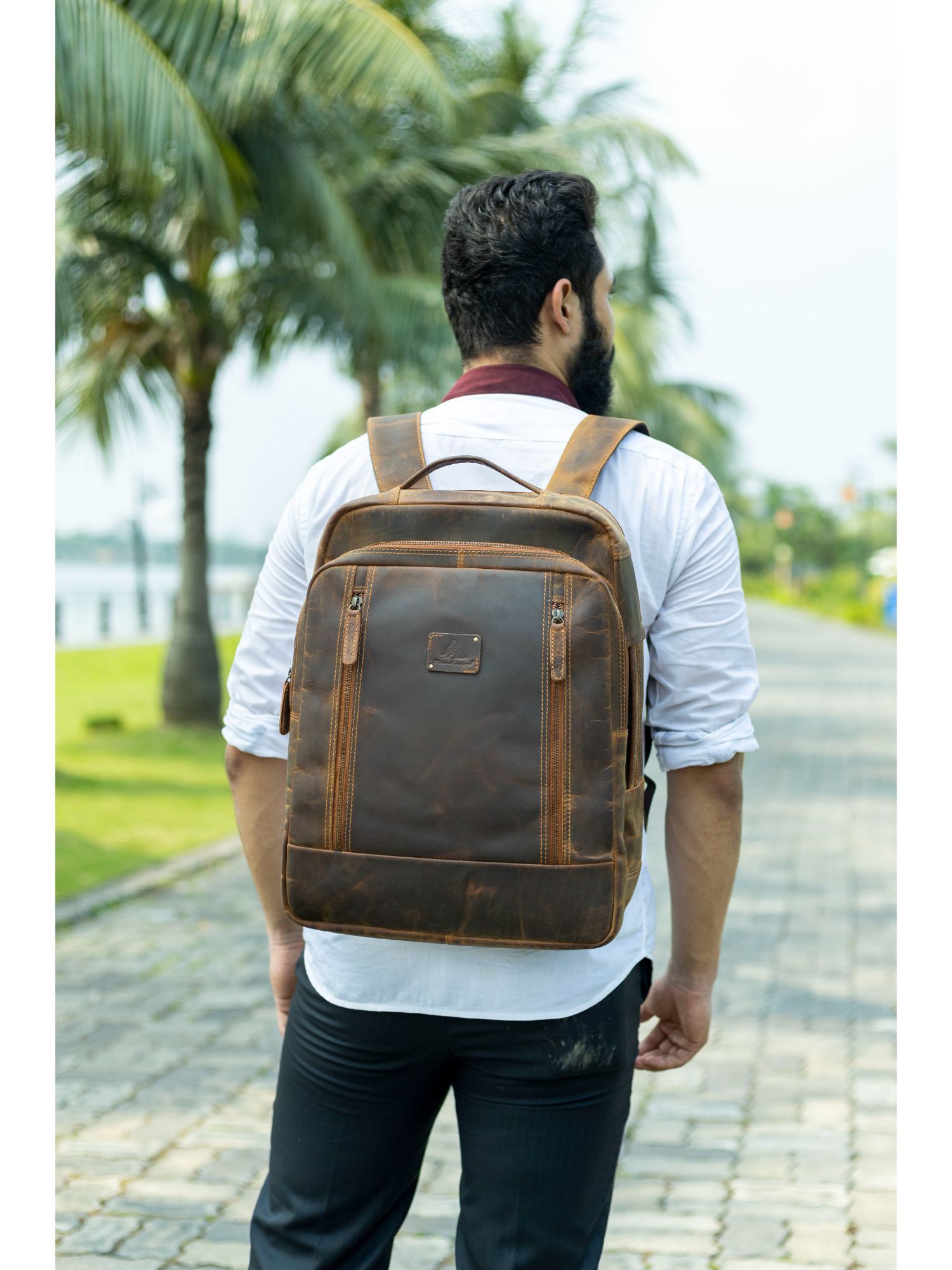 Buy PICCO MASSIMO Tan Premium Leather Laptop Backpack for 15.6 Inch ...