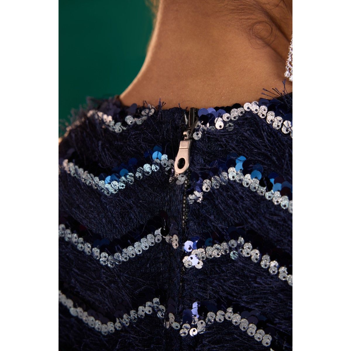 Buy Gajra Gang Glitterati Navy Blue Sequin and Fur Embellished Crop Top ...