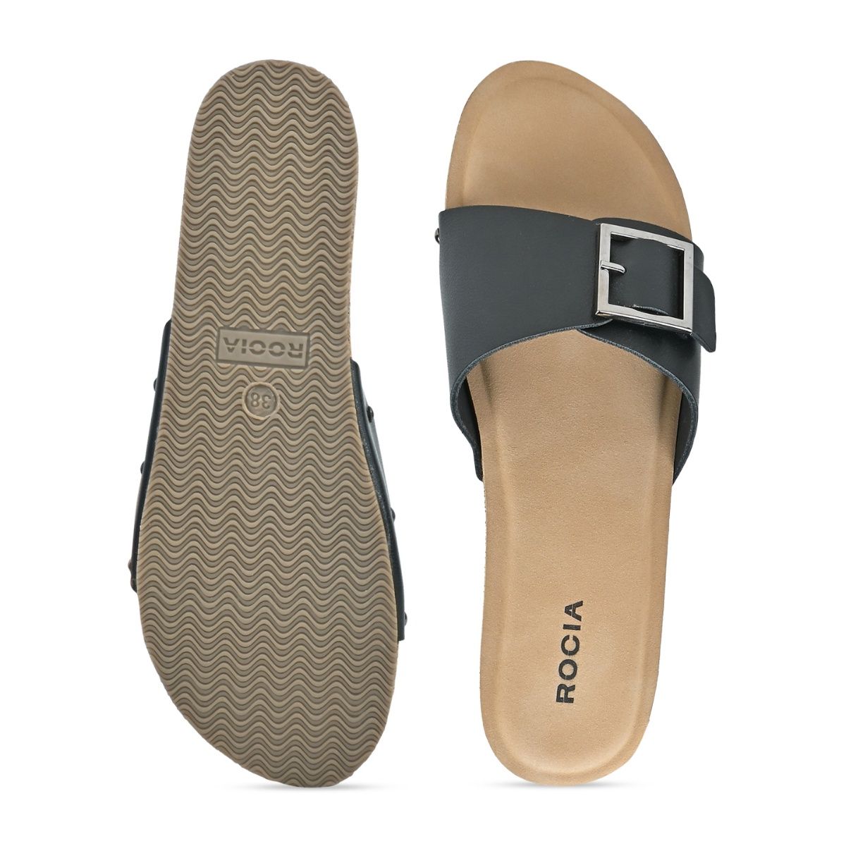 Buy ROCIA By Regal Black Women Solid Slider Wedges Online