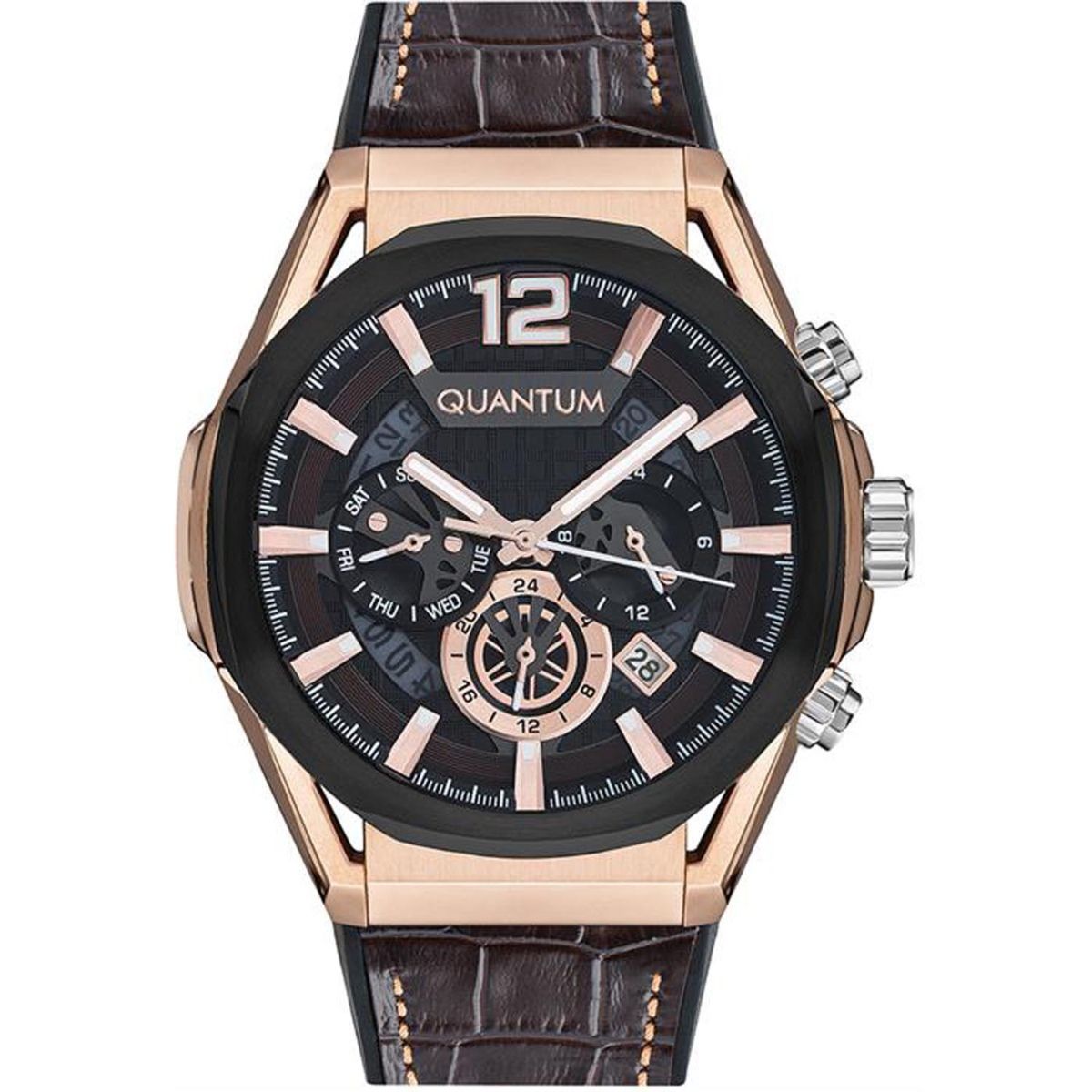 Buy Quantum Powertech Multifunction Dual Time Brown Round Dial Mens ...