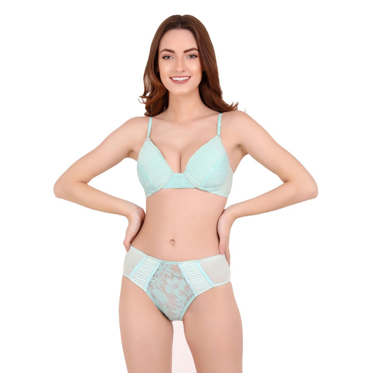 Curwish Lacy Wonders-Pleats Pastel Blue Push up Bra Set: Buy Curwish Lacy Wonders-Pleats Pastel ...