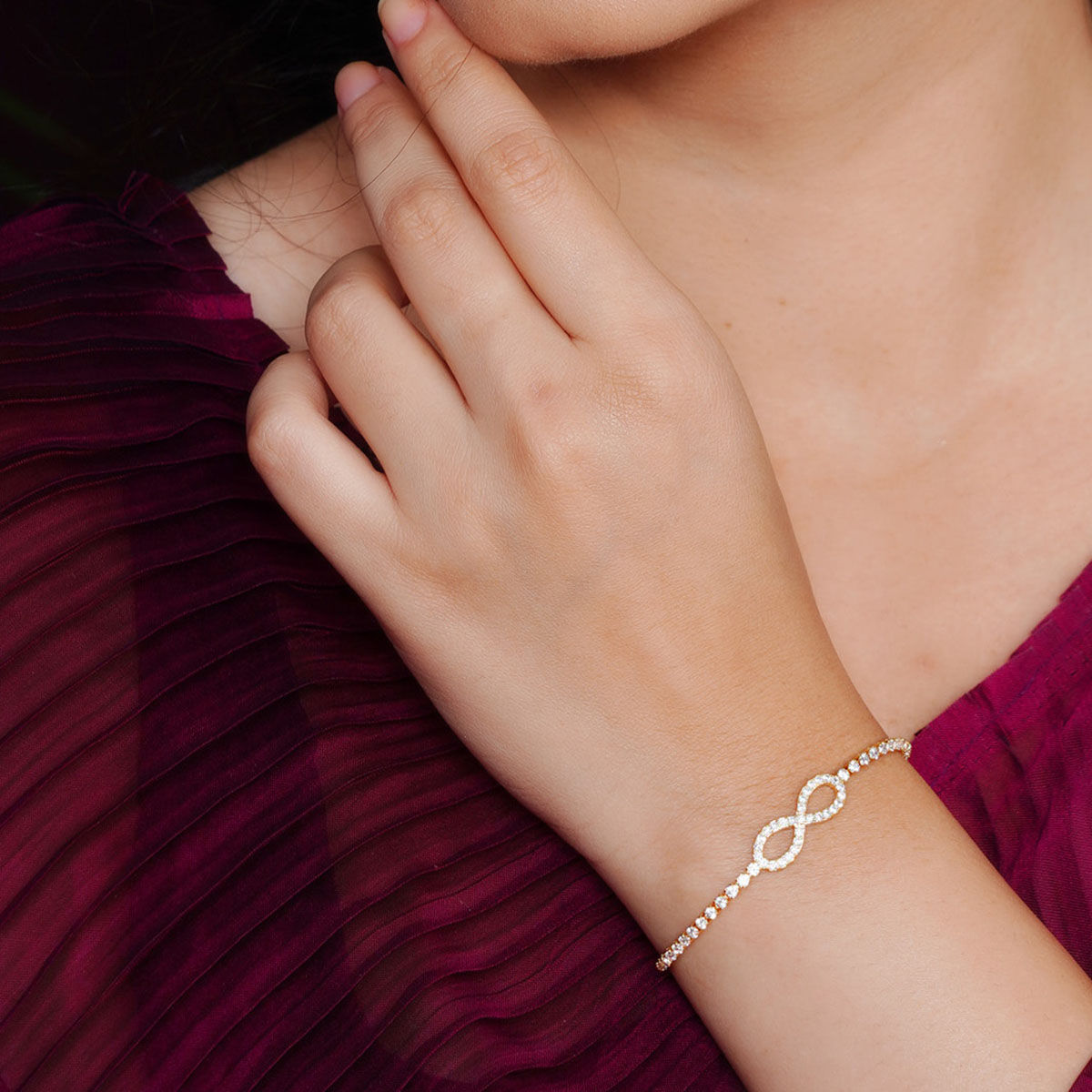 Designbox Gold Tone CZ Diamond Studded Infinity Bracelet with ...