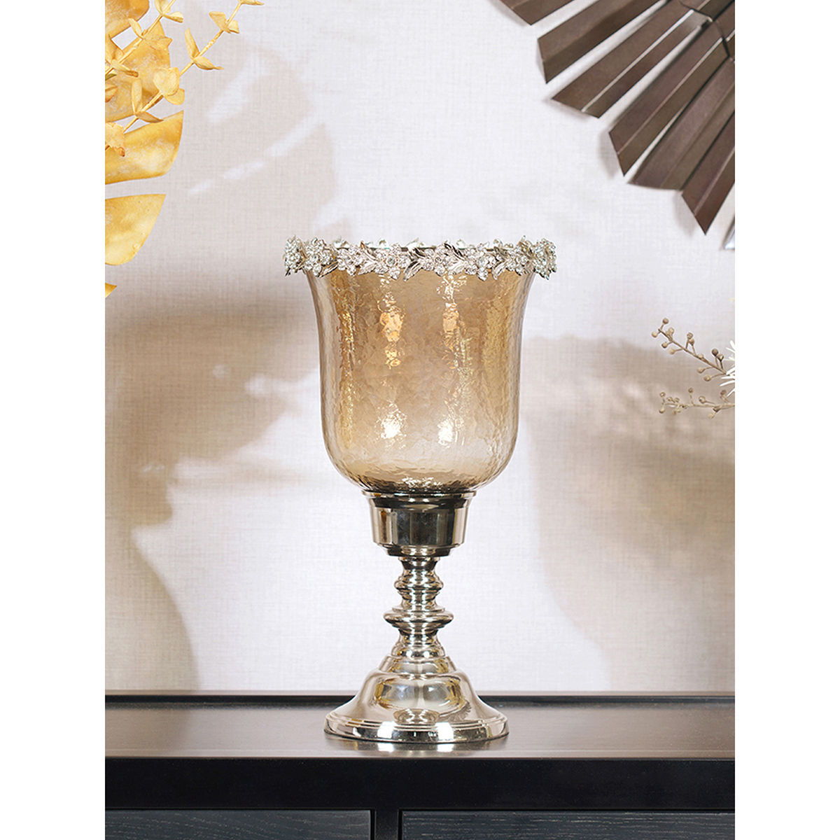 Buy Pure Home + Living Large Golden Glass Decorative Hurricane Online