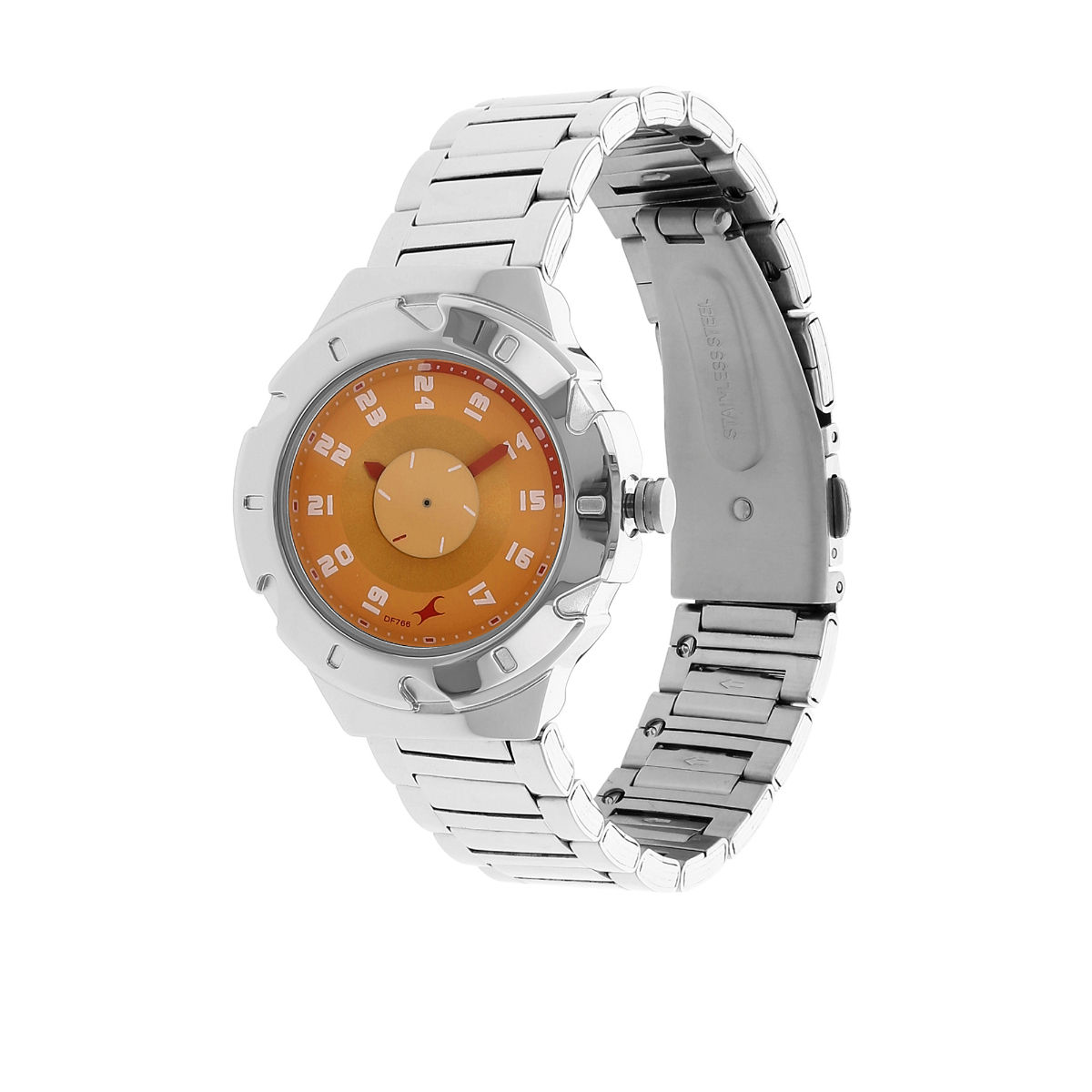 Buy Fastrack Orange Dial Silver Stainless Steel Strap Watch Online