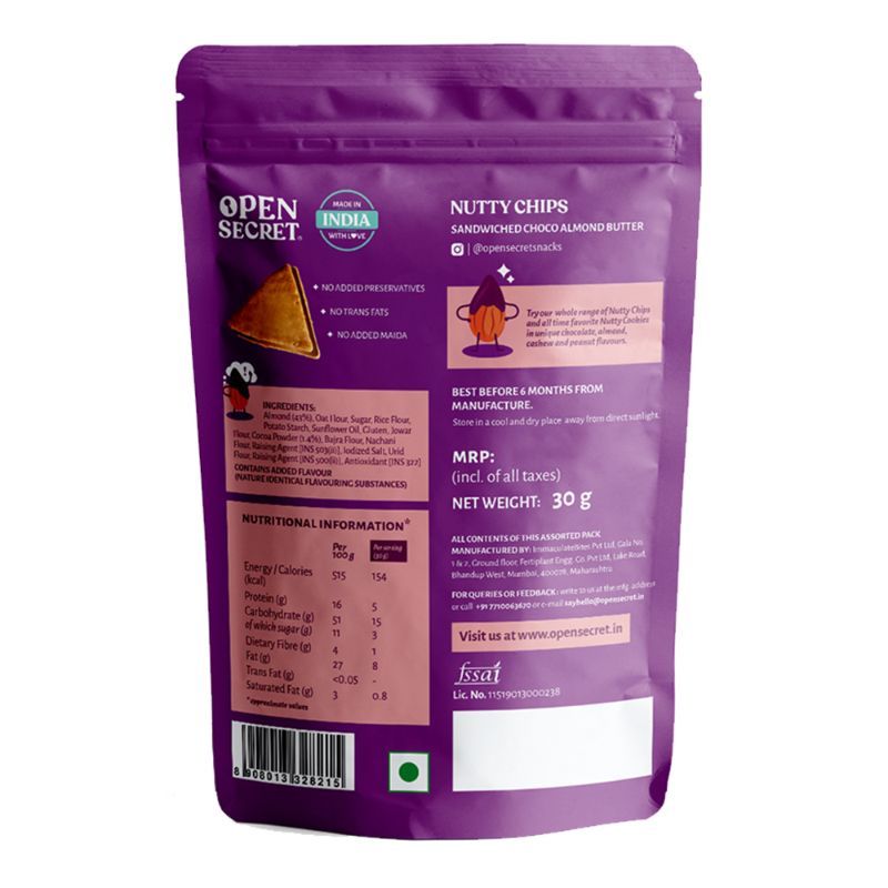 Buy Open Secret Baked Chips - Choco Almond Butter - Pack Of 10 Online