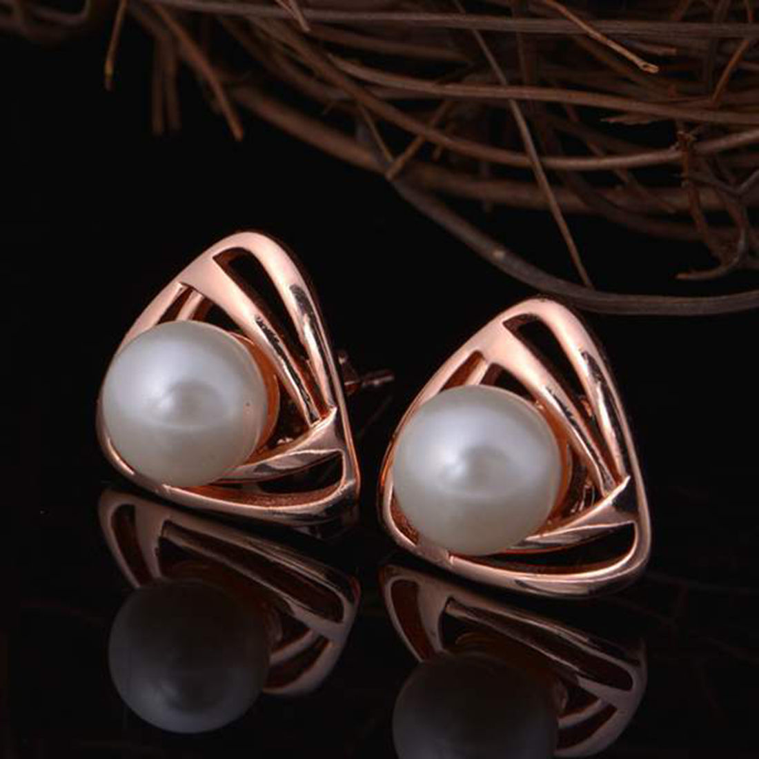 Buy Peora Gold Plated Pearl Triangle Stud Earrings for Women (PX9E50G ...