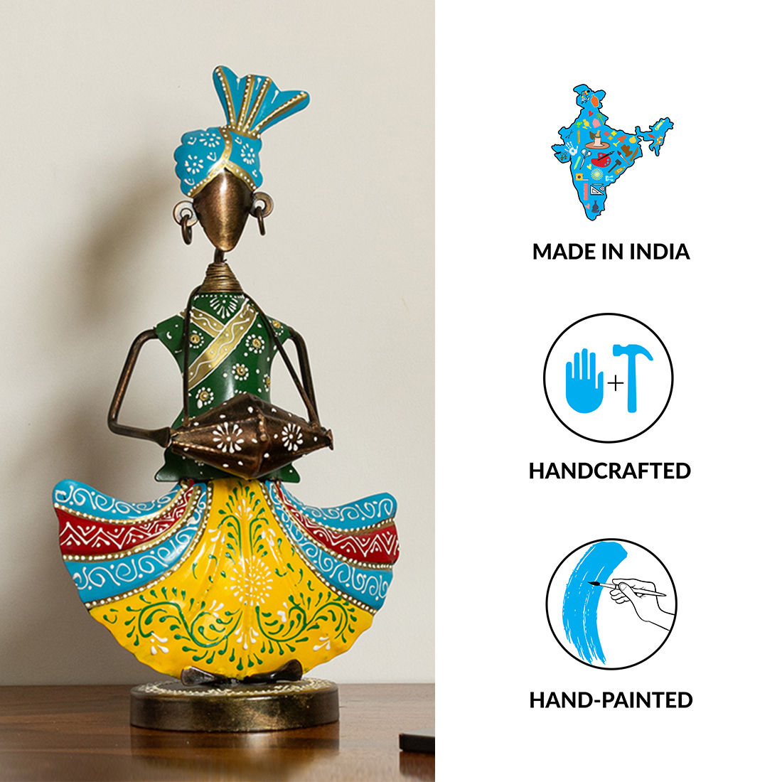Buy ExclusiveLane Dholi Folk Artist' Hand painted Decorative Showpiece ...