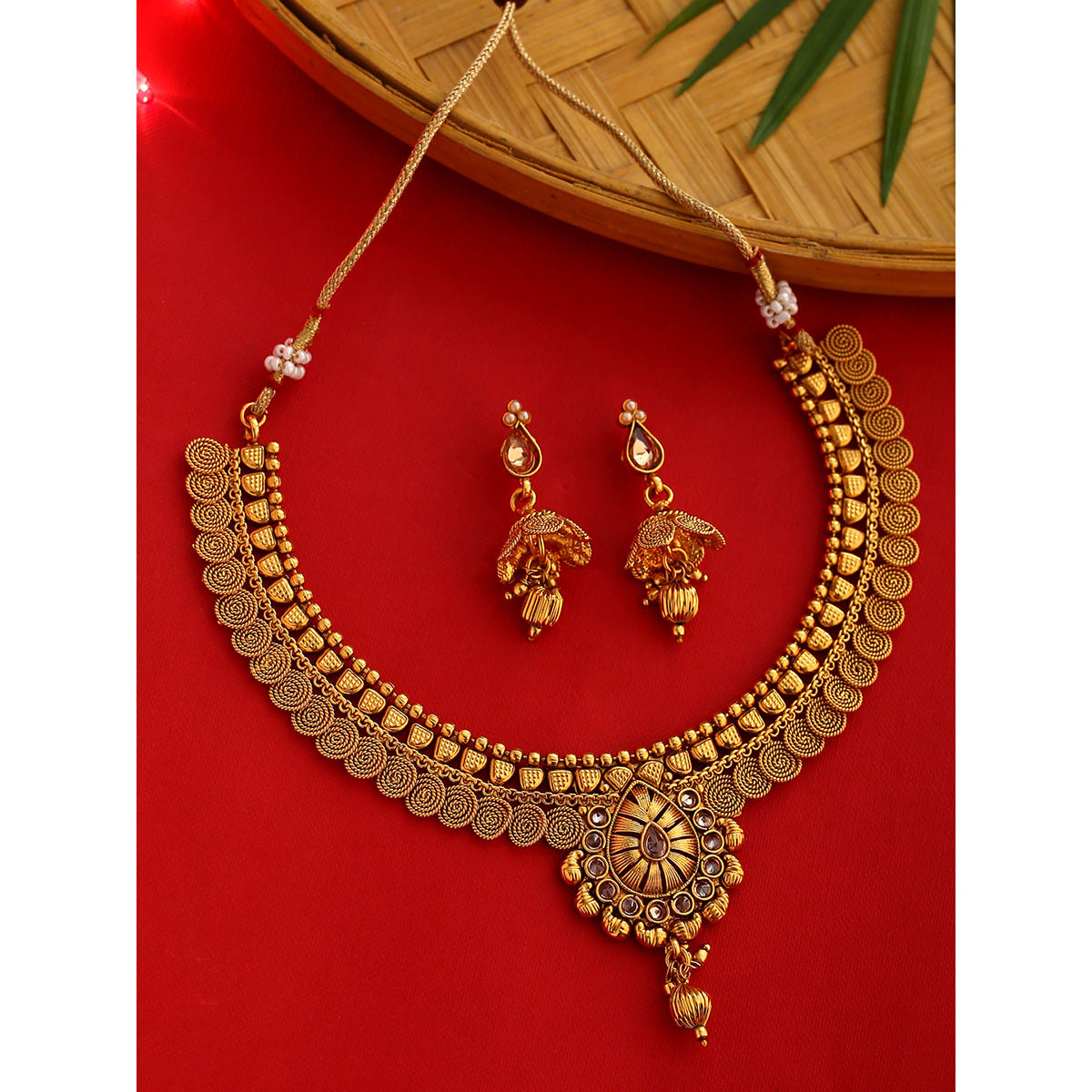 SHOSHAA Gold-Plated Stone-Studded Beaded Jewellery Set: Buy SHOSHAA ...