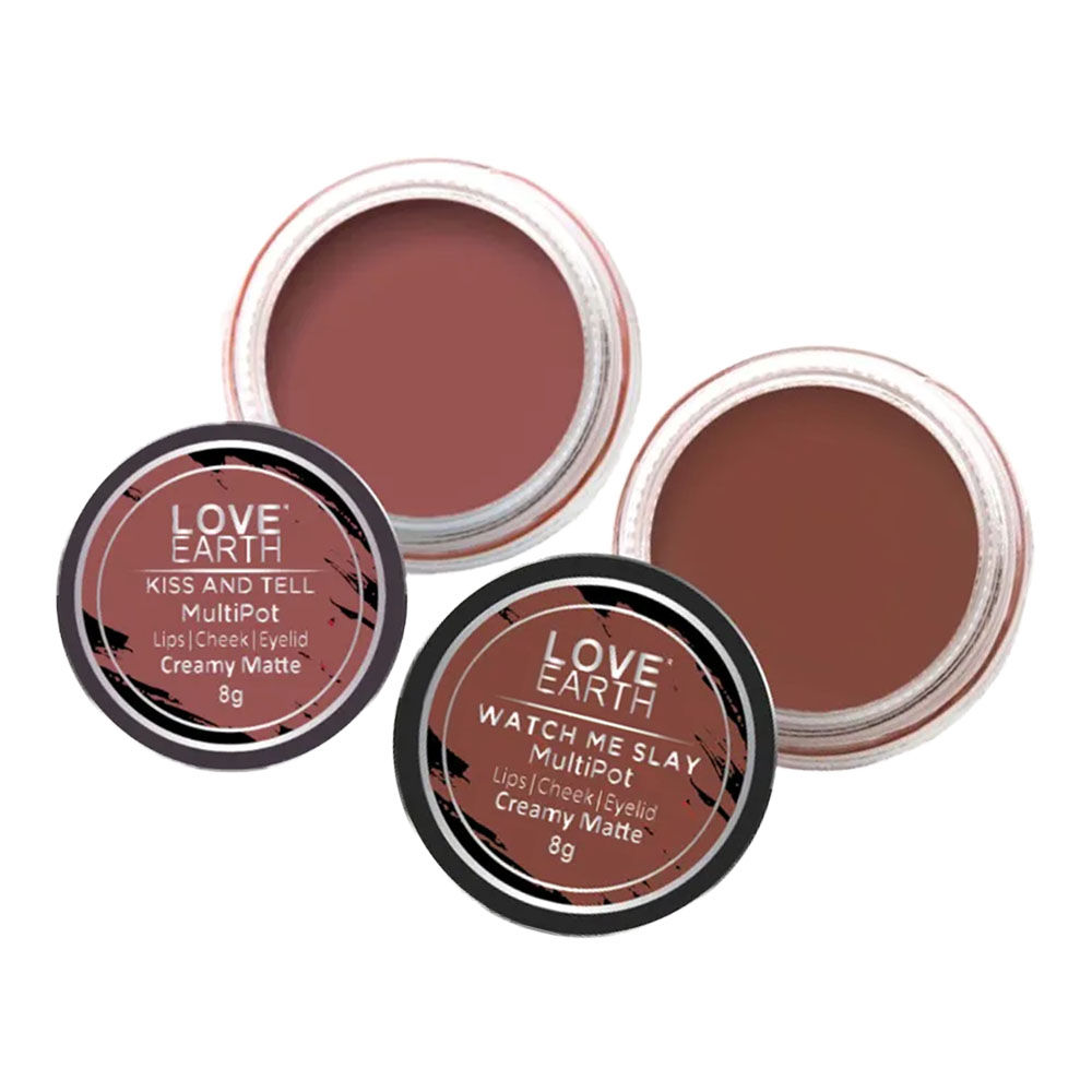 Love Earth Lip Tint & Cheek Tint Multipot Combo (Mauvish Pink & Caramel ...