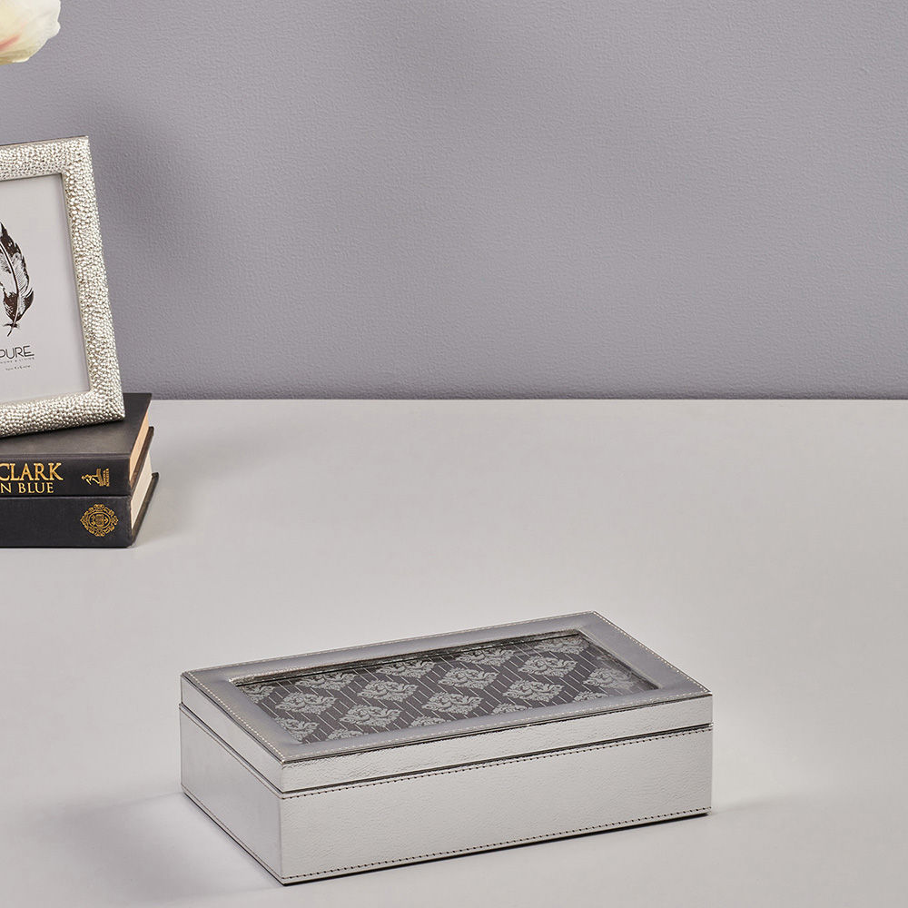 Pure Home + Living Small Silver Floral Motif Storage Box: Buy Pure Home ...