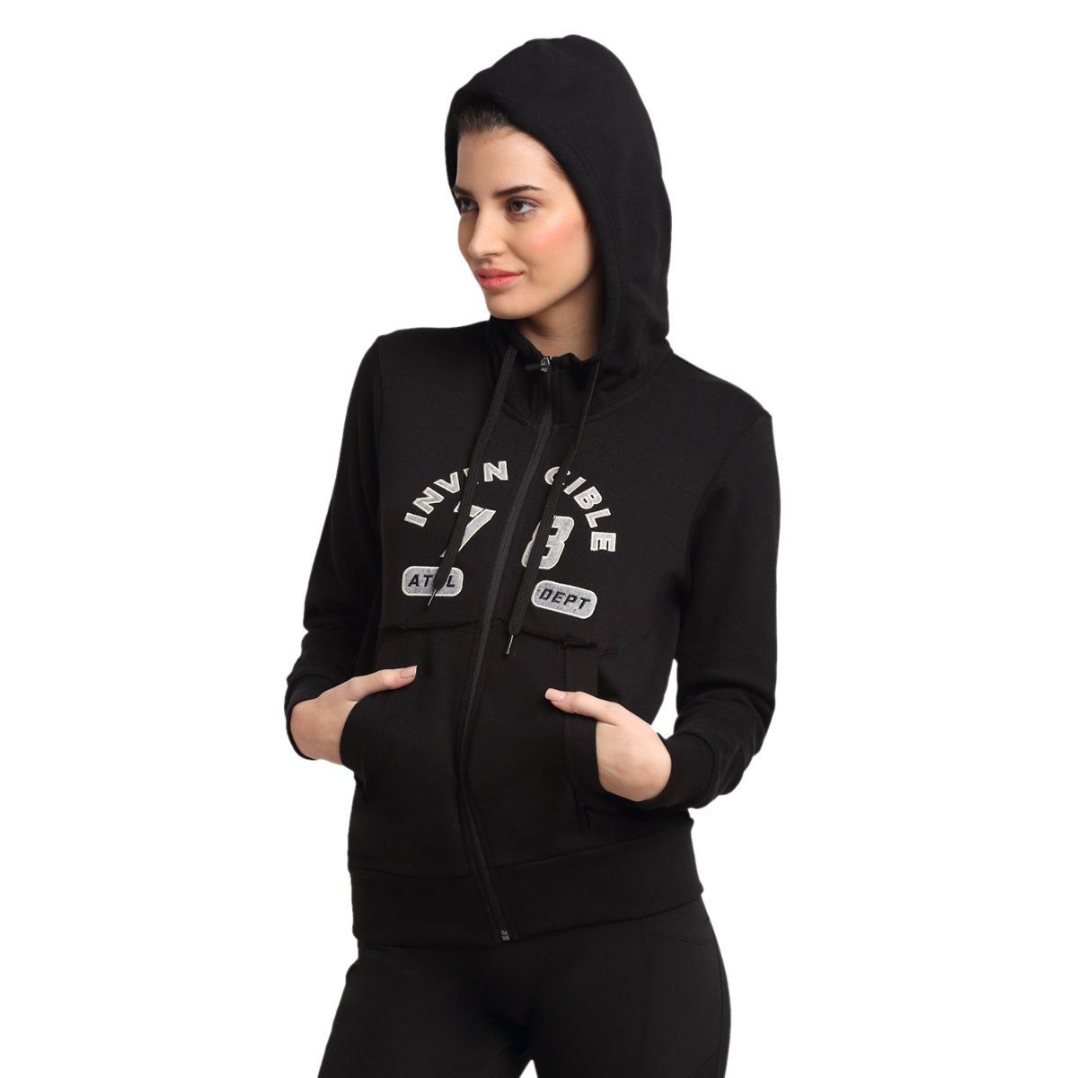 Buy INVINCIBLE Black Womens Authentic Full Zip Hoodie Online