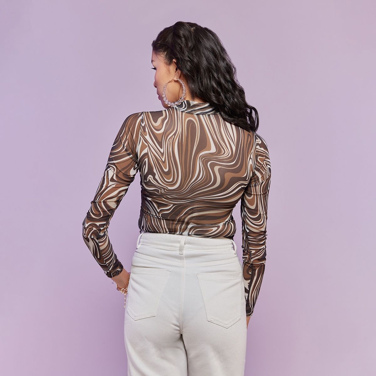 MIXT by Nykaa Fashion Marble Printed High Neck Fitted Mesh Top: Buy ...