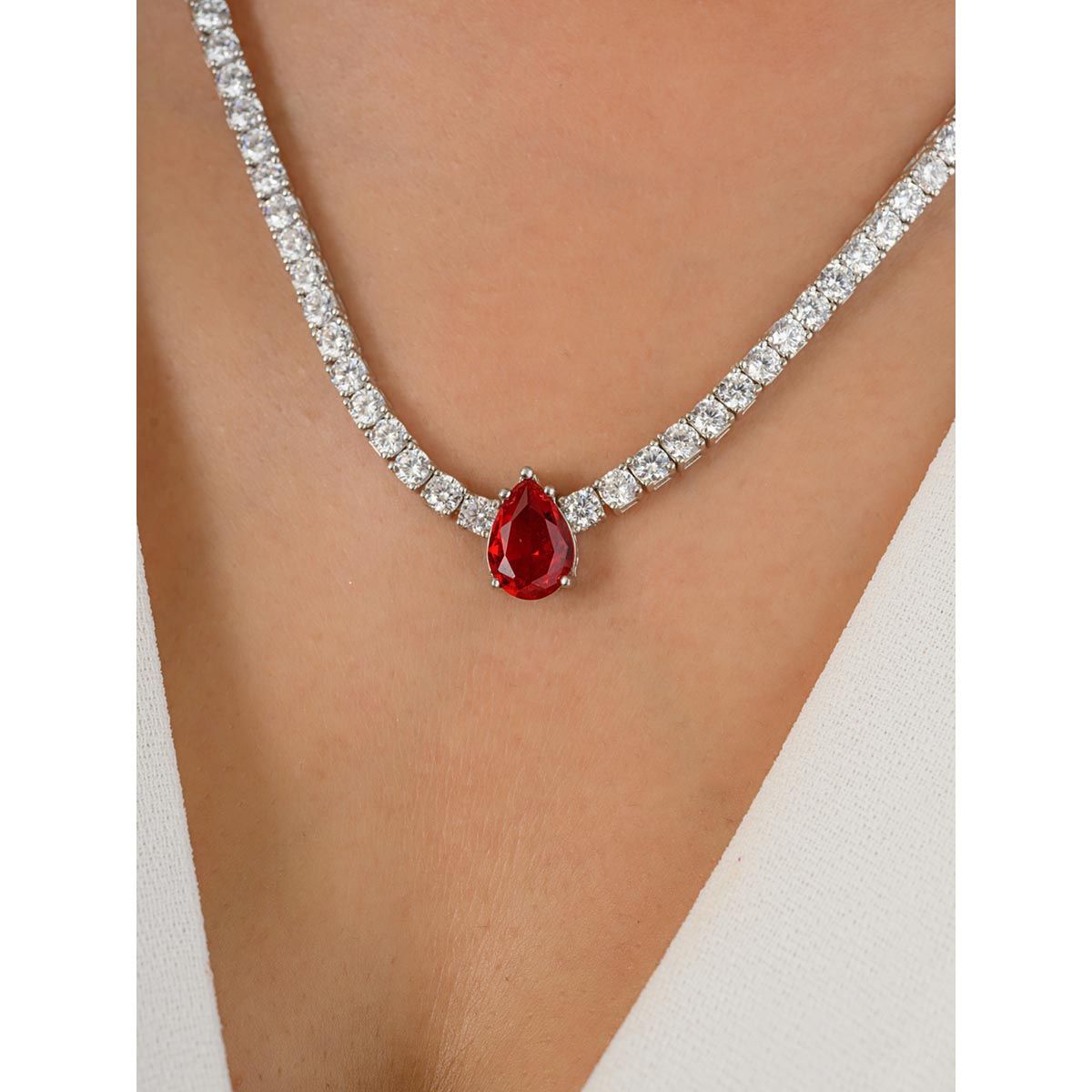 Buy METALM Women Red Solitaire CZ Diamond Necklace Online