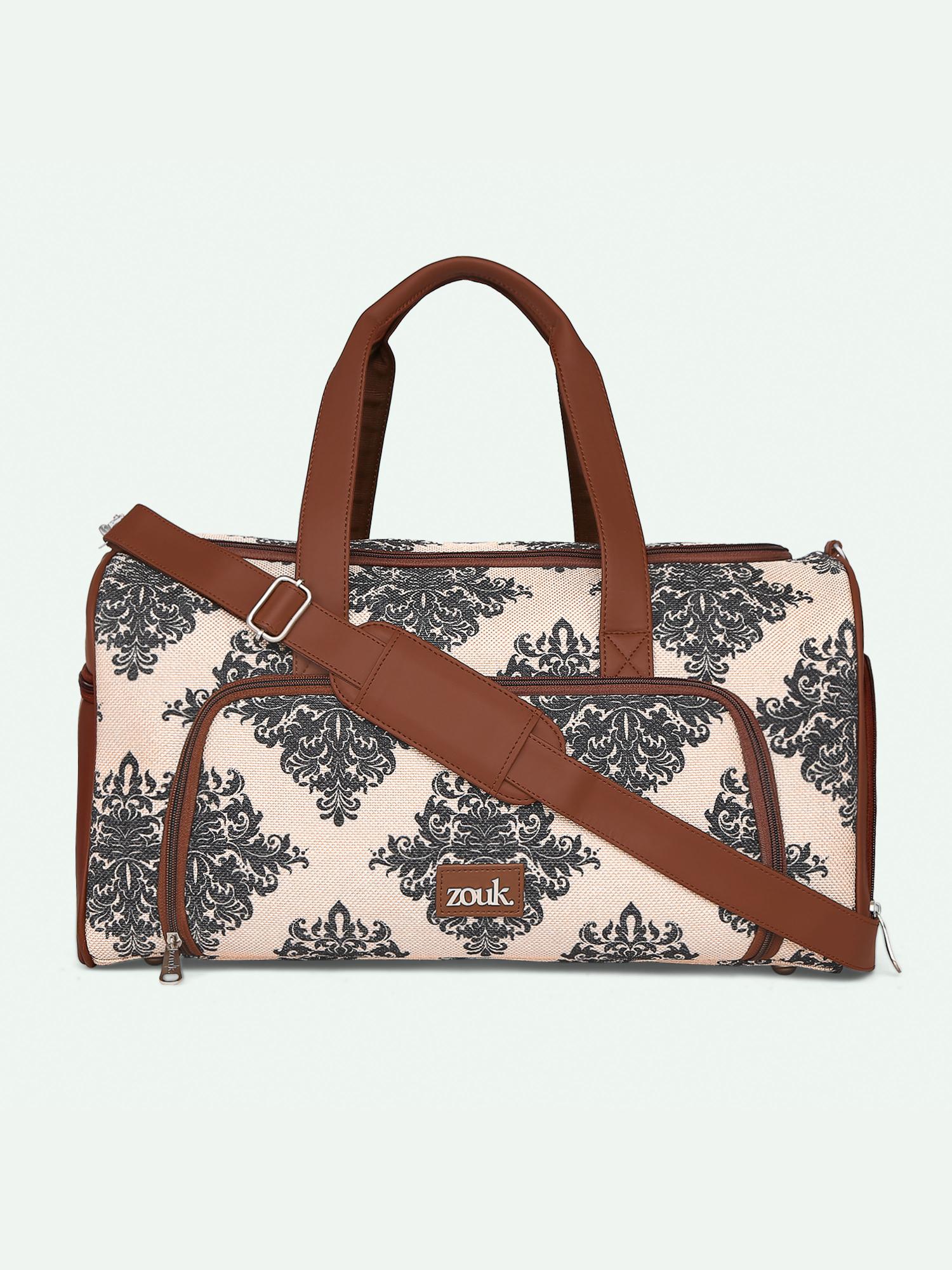 Buy Zouk Beige Mughal Motif Weekender Duffel Bag (M) Online