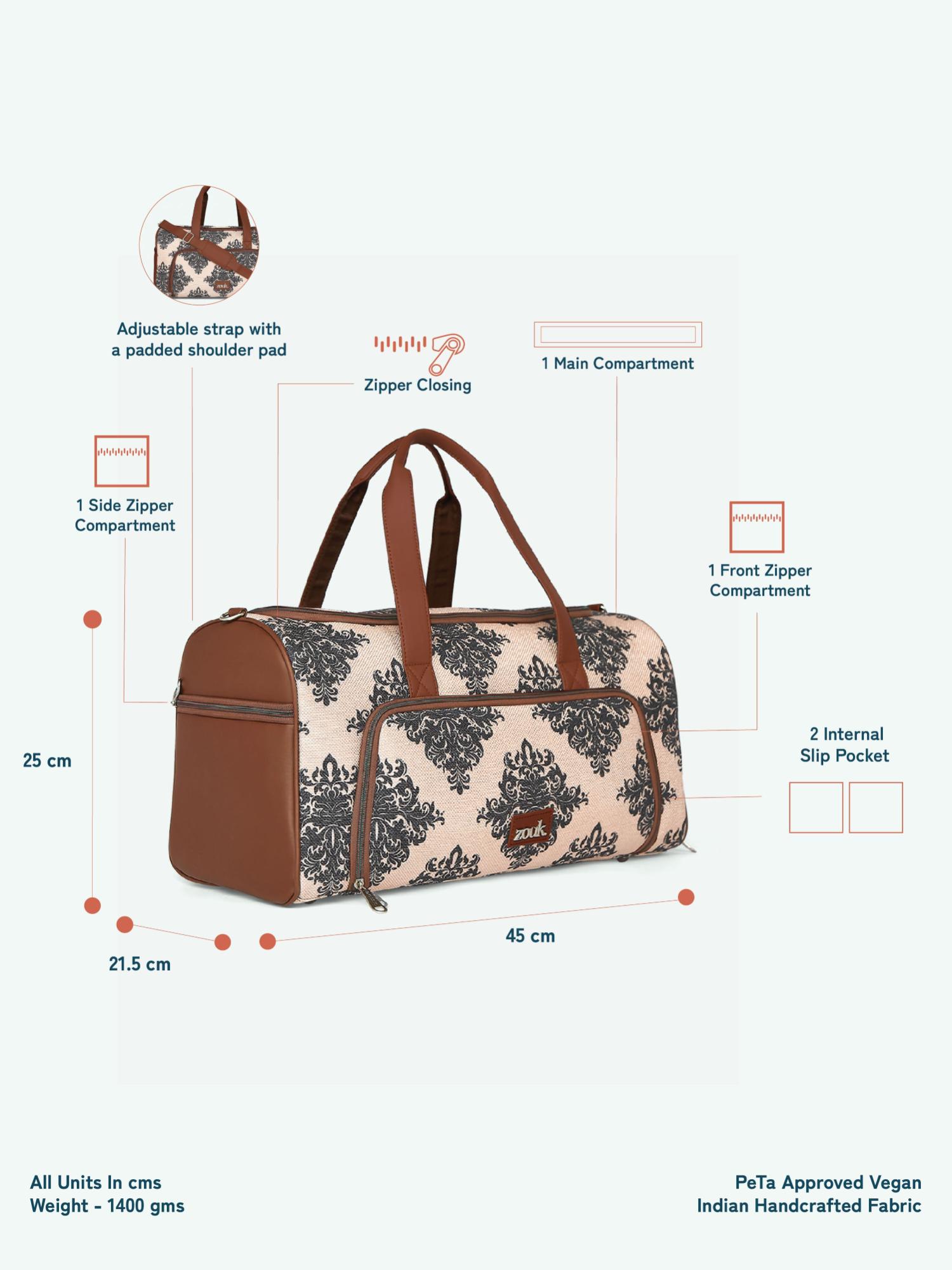 Buy Zouk Beige Mughal Motif Weekender Duffel Bag (M) Online