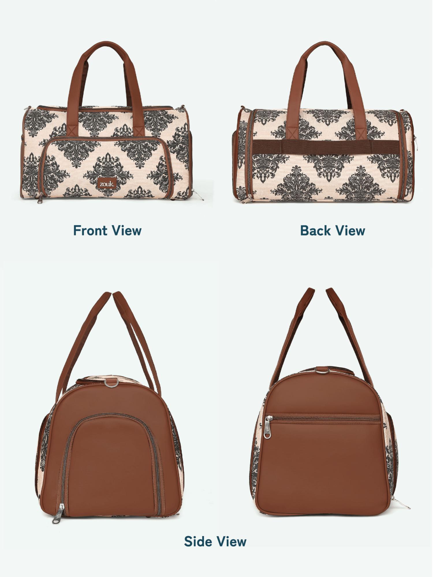 Buy Zouk Beige Mughal Motif Weekender Duffel Bag (M) Online