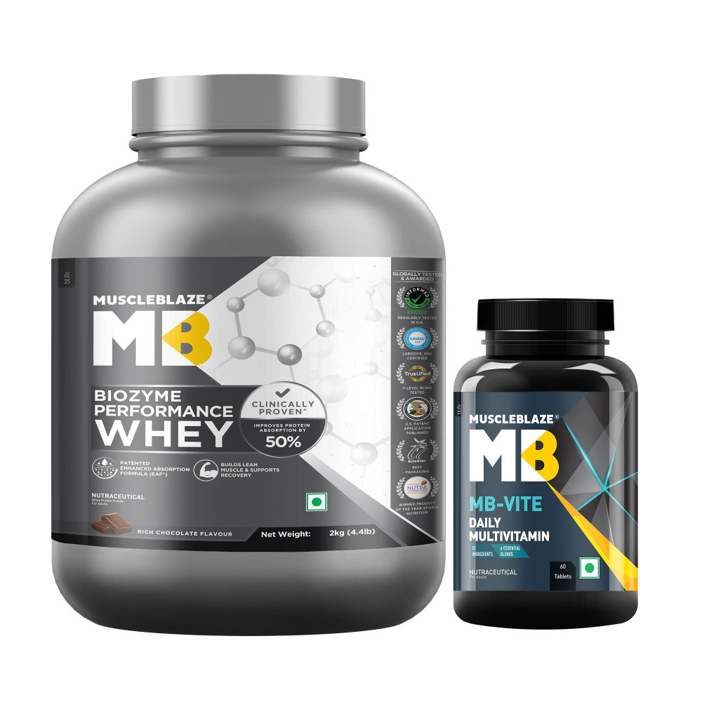 Buy MuscleBlaze Biozyme Performance Whey Protein, Mb-Vite Multivitamin ...
