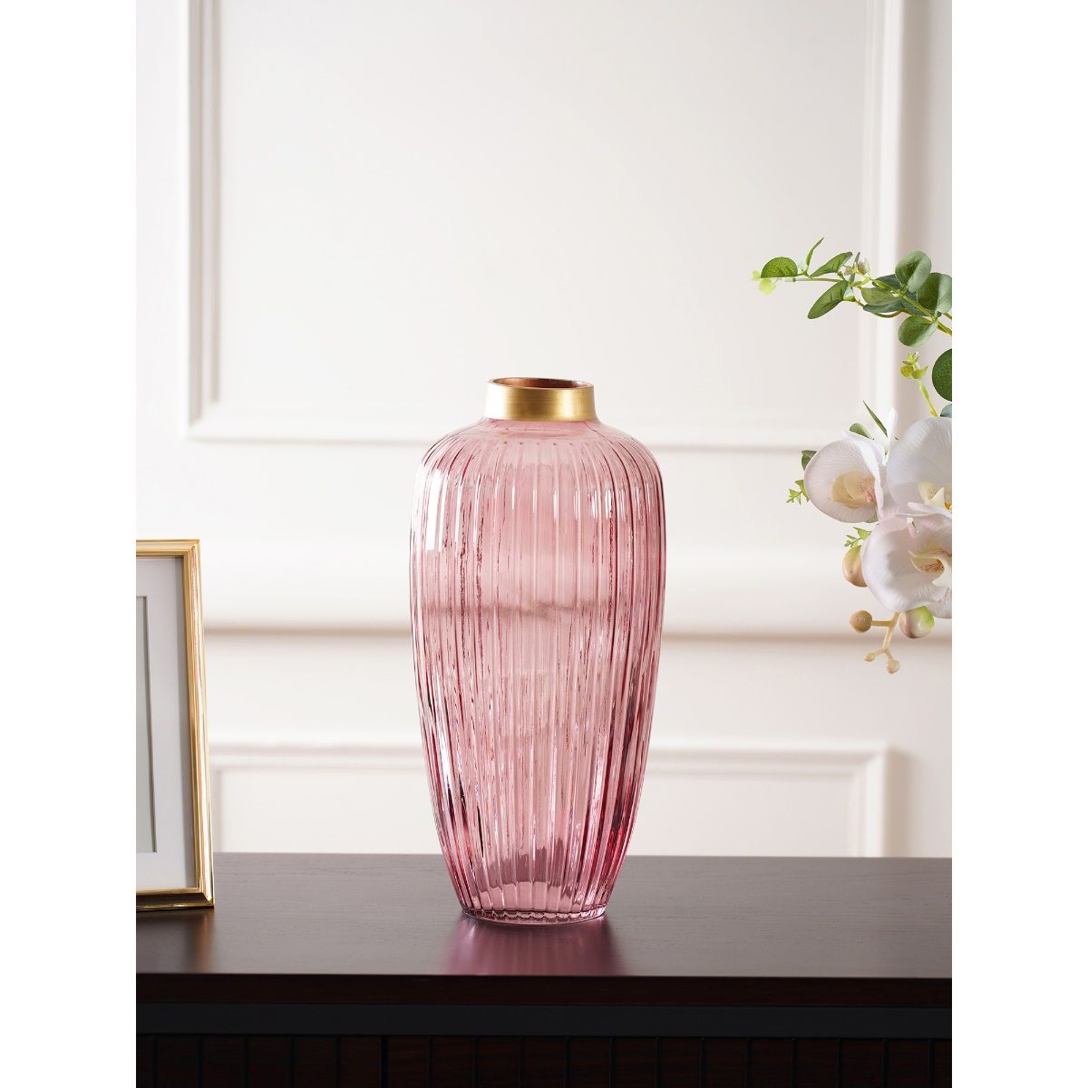Buy Pure Home + Living Ruby Red Ribbed Glass Vase Online