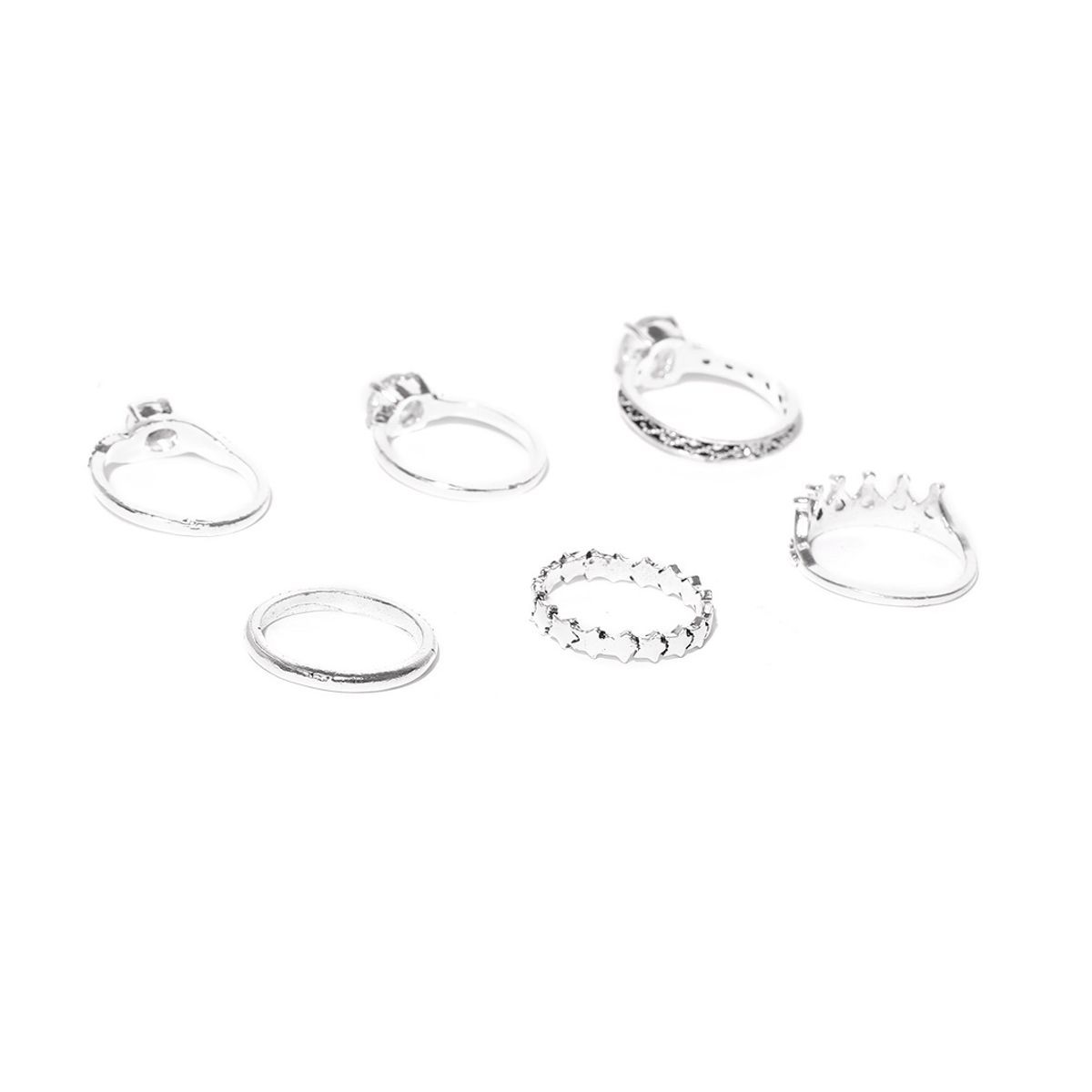 Fabula Antique Silver Combo Of 6 Bohimium Crystal Solitaire Ring Combo ...