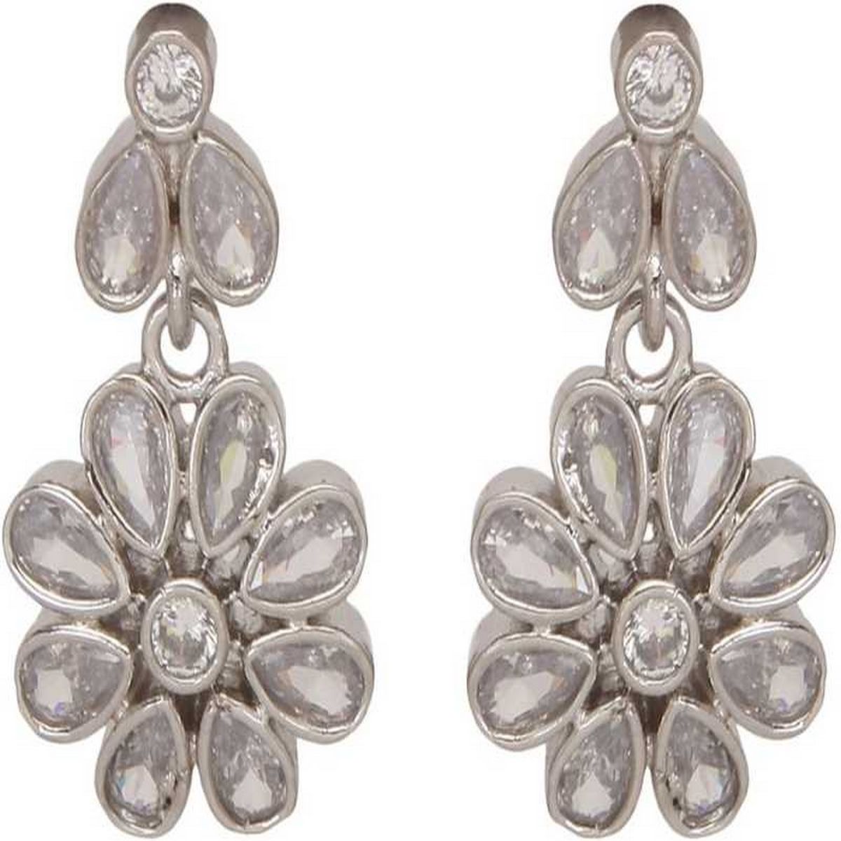 Priyaasi Silver Plated American Diamond Studded, Floral Pattern Long ...