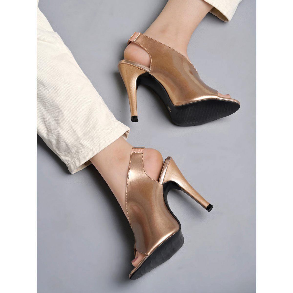 Buy Shoetopia Stylish Slingback Peep Toe Copper Pumps Stiletto Heeled ...