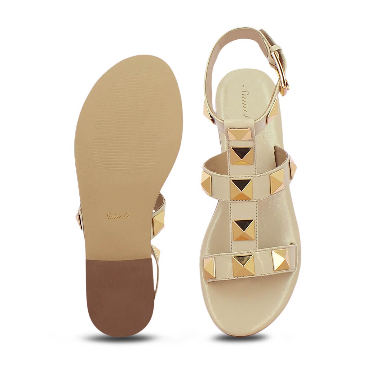 Saint G Embellished Off White Leather Sandals: Buy Saint G Embellished ...