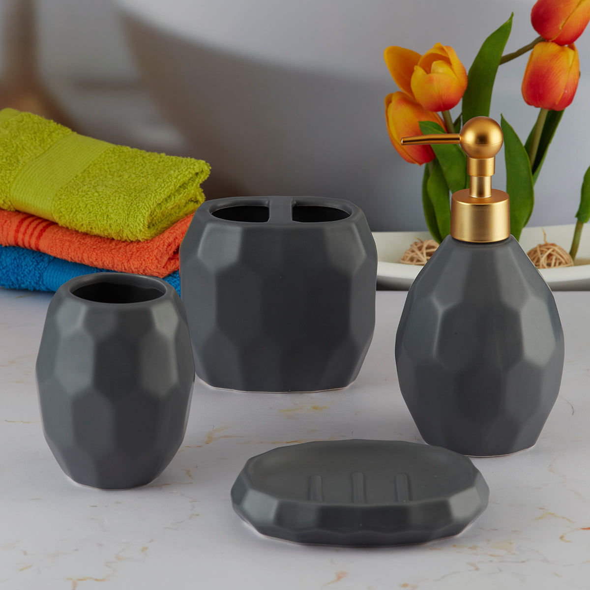 Buy Kookee Grey Ceramic Bathroom Modern Luxury Bath Accessories (Set of ...