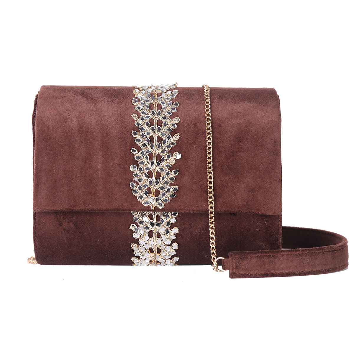 Buy Angeline Brown Velvet Designer Sling Bag Online