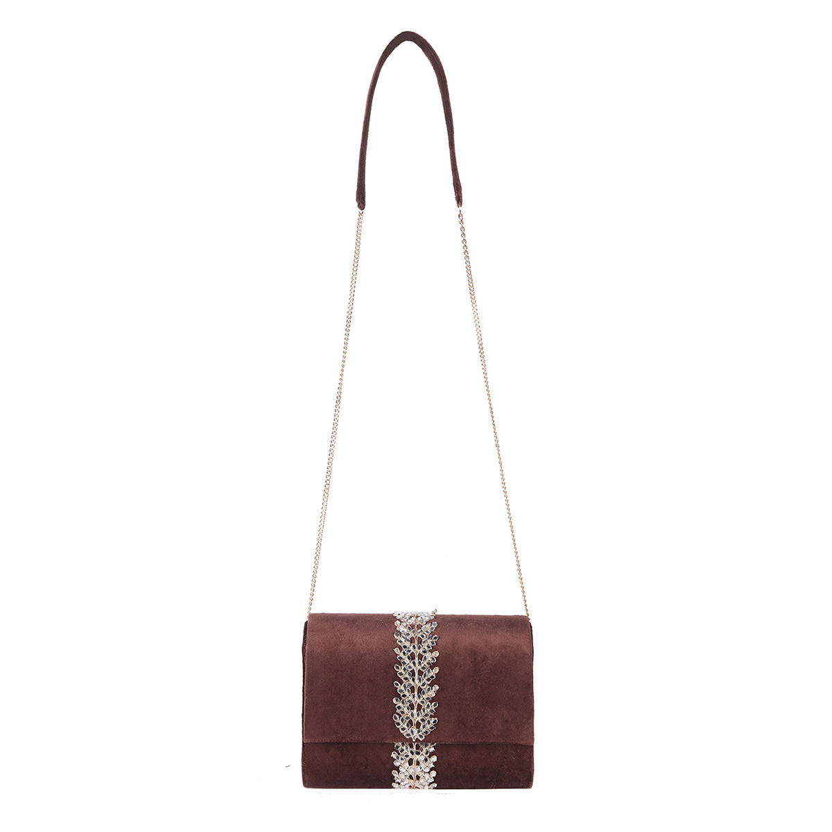 Buy Angeline Brown Velvet Designer Sling Bag Online