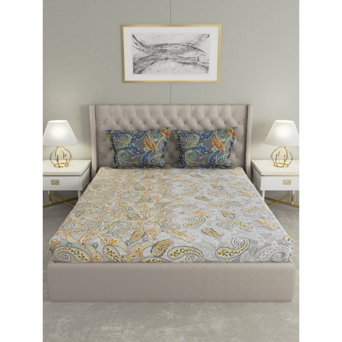 Buy RAYMOND HOME 144 TC Cotton Multicolour Double Bedsheet With 2 ...