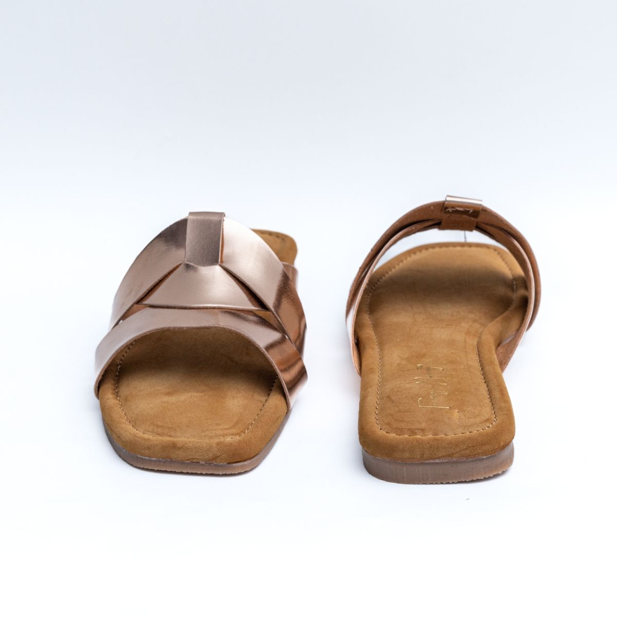 Buy Dapper Feet Criss Cross Flats Rose Gold Online