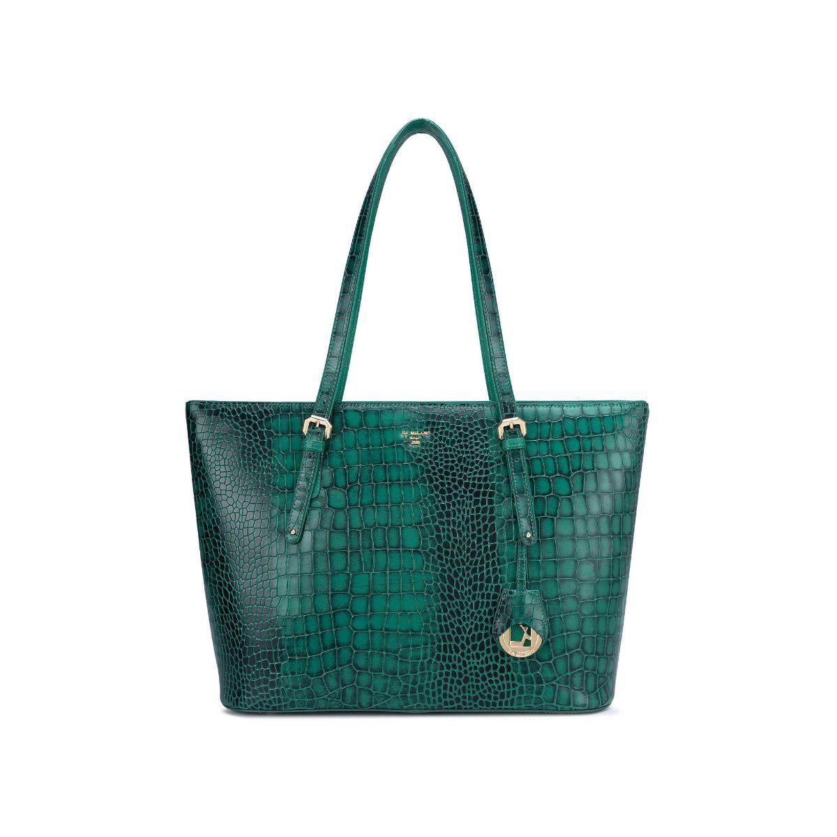 Buy Da Milano Genuine Leather Green Tote Bag Online