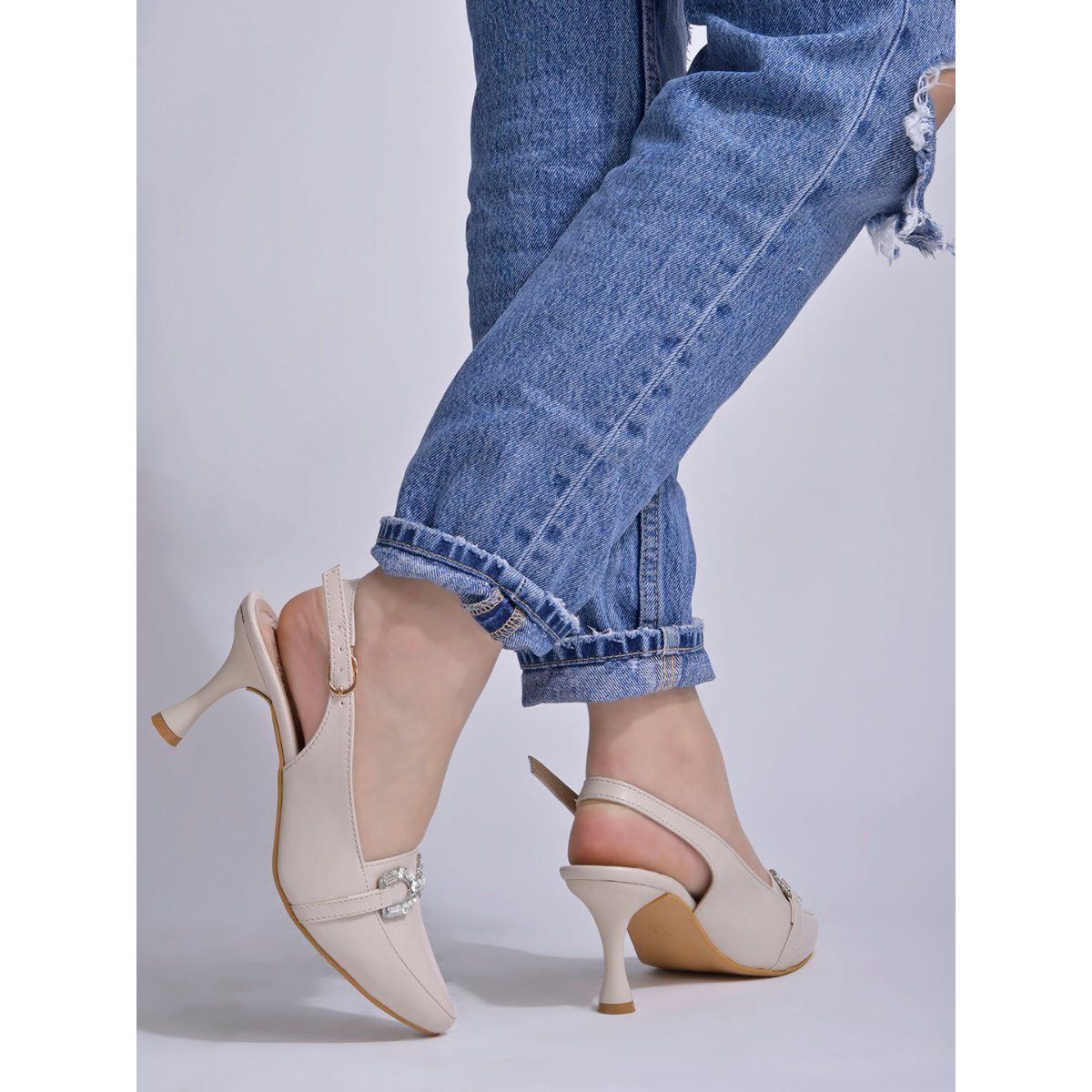 Buy Shoetopia Classy Slingback Cream Pumps Online