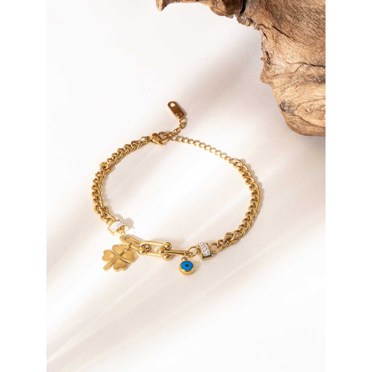Buy ZAISHA 18K Gold Plated Four Leaf Evil Eye Bracelet Online