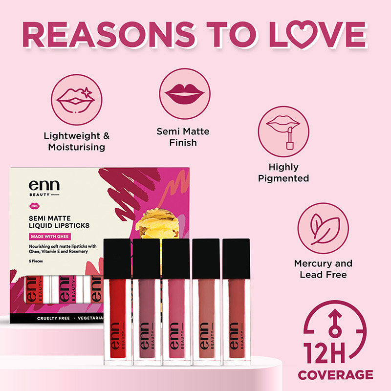 Buy ENN Nourishing Soft Matte Liquid Lipstick Kit Infused With Ghee ...