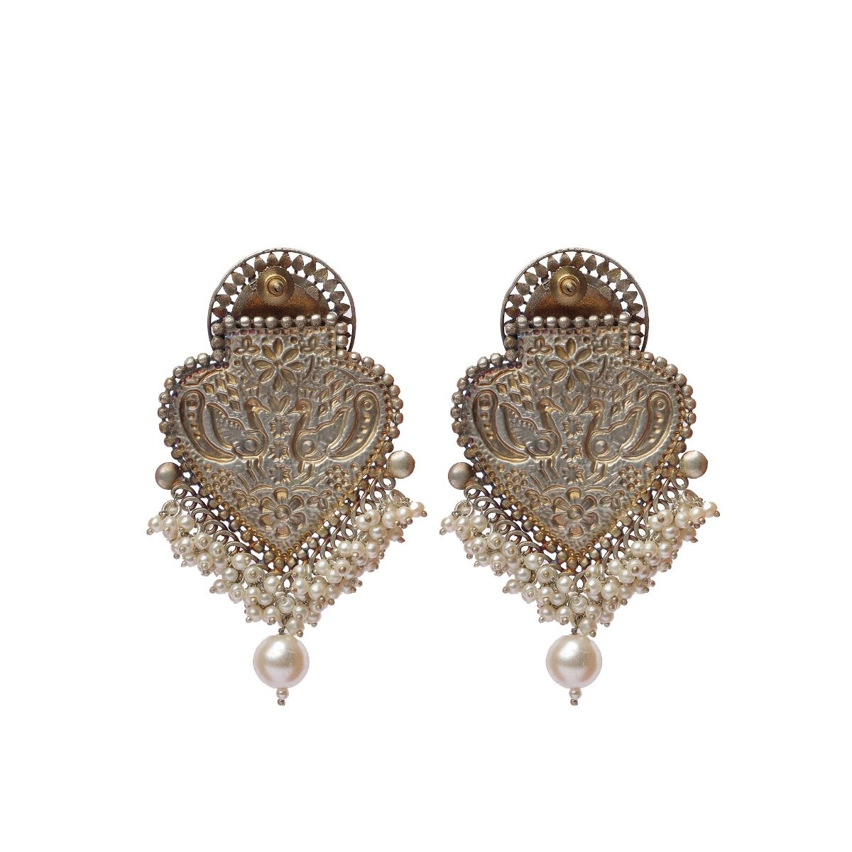 Buy The Bling Girll Maroon Heart Shaped Danglers With Small Green Stone ...