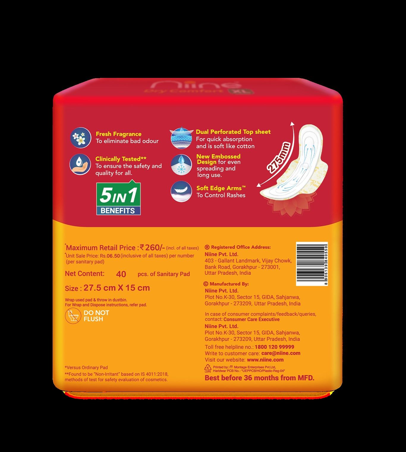 Niine Dry Comfort Sanitary Napkins XL - (275mm + 45mm): Buy Niine Dry ...