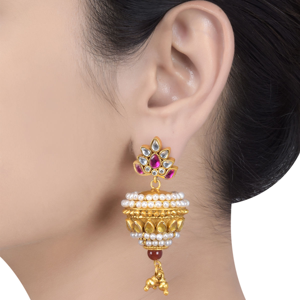 Buy Tribe Amrapali Silver Gold Plated Lotus Pearl Lined Dome Earrings ...