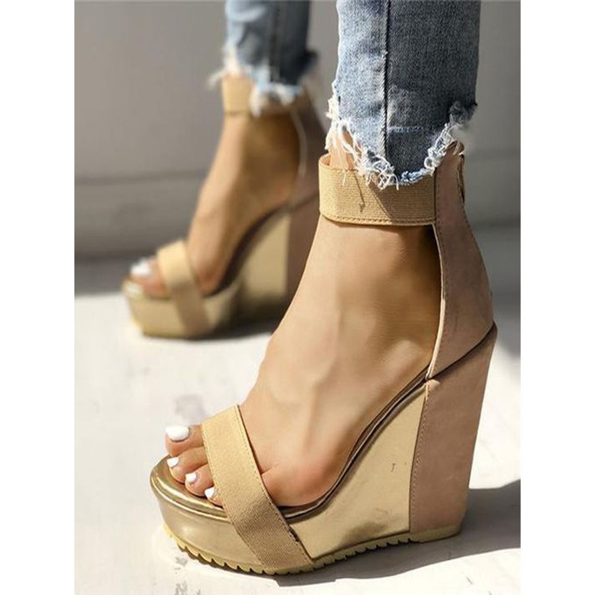 Shoetopia Beige Suede Wedge Heels: Buy Shoetopia Beige Suede Wedge ...