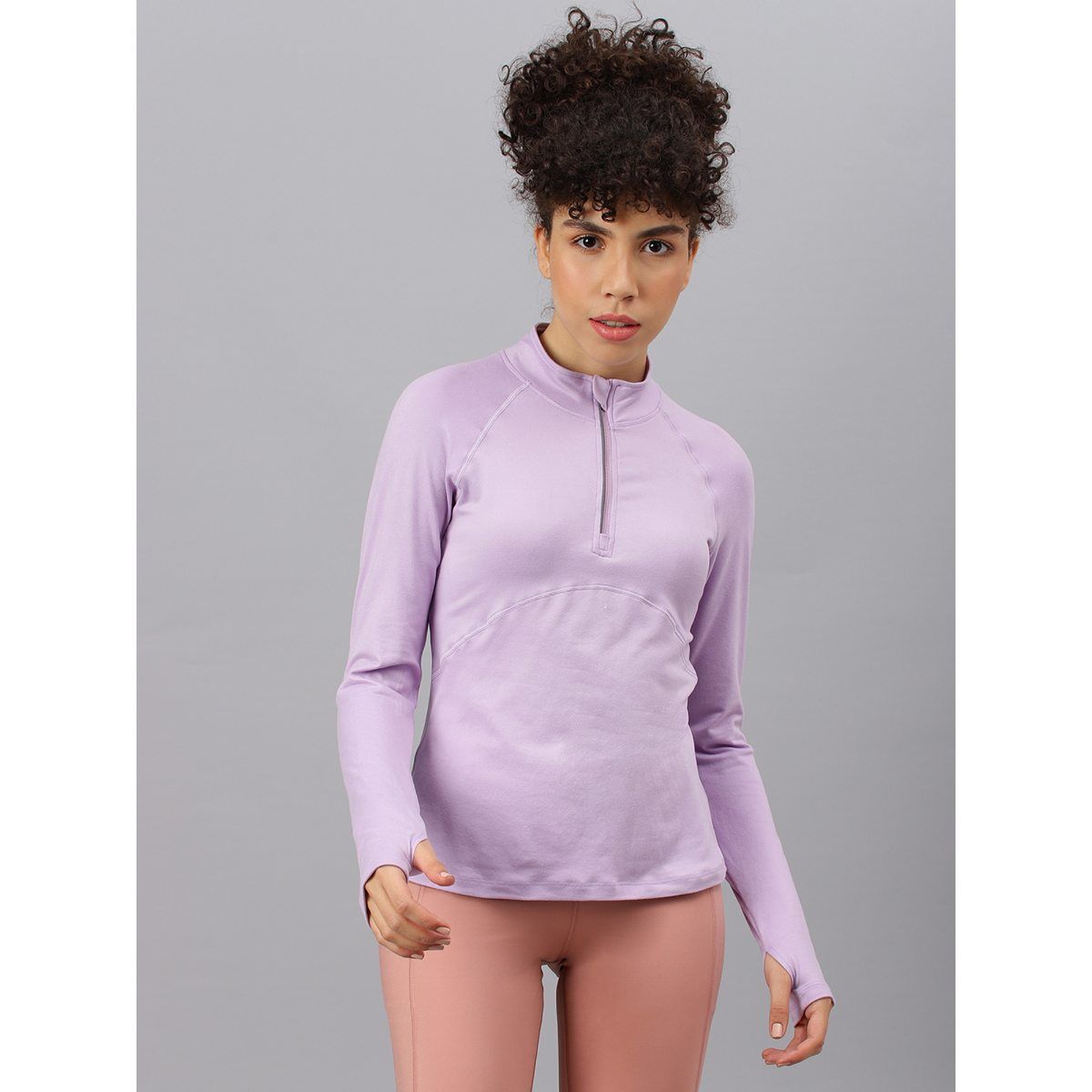Fitkin Women Lavender Zipper High Neck T-Shirt: Buy Fitkin Women ...