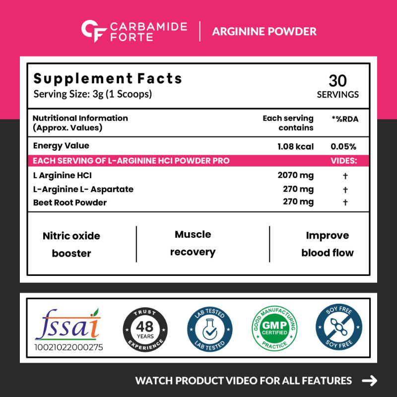 Buy Carbamide Forte L-Arginine HCI 3000mg Powder - Strawberry Online