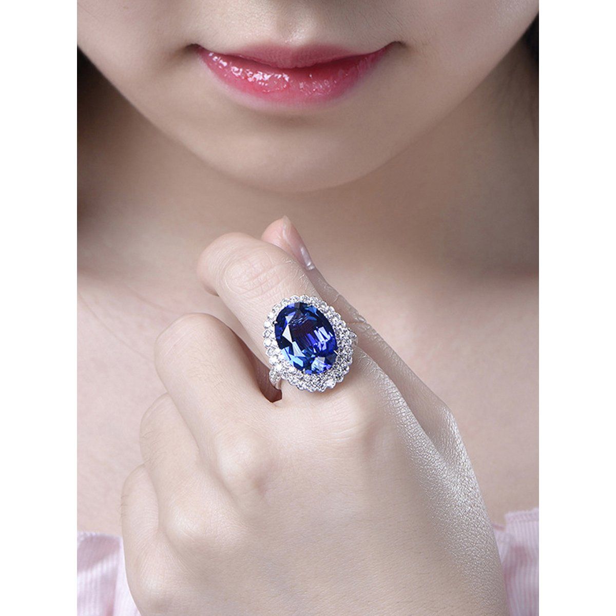 Buy Designs & You Silver Plated American Diamond Crushed Ice Cut Navy ...