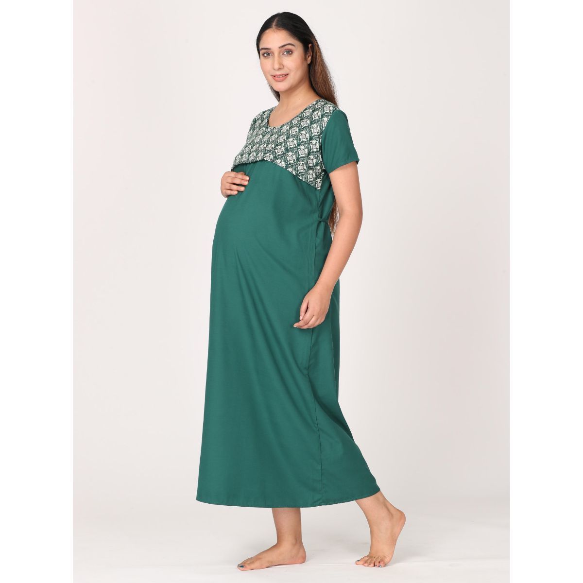Morph Maternity Feeding Night Gown With Horizontal Nursing - Green: Buy ...