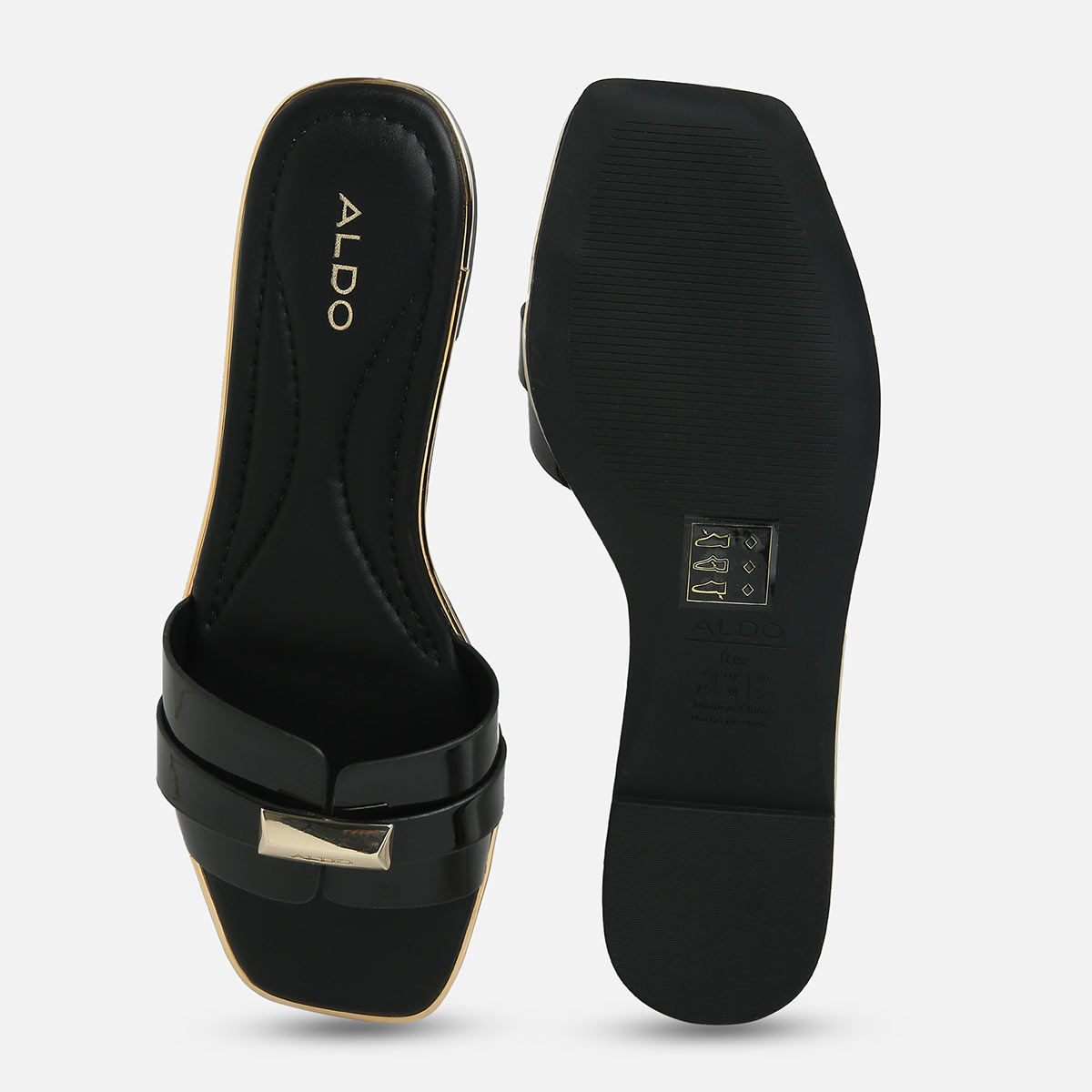 Buy Aldo Darine Synthetic Black Solid Flat Sandals Online