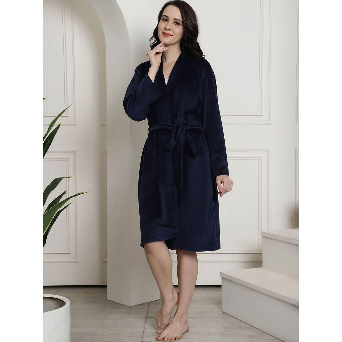 Buy Secret Wish Navy Blue Velvet Robe Online