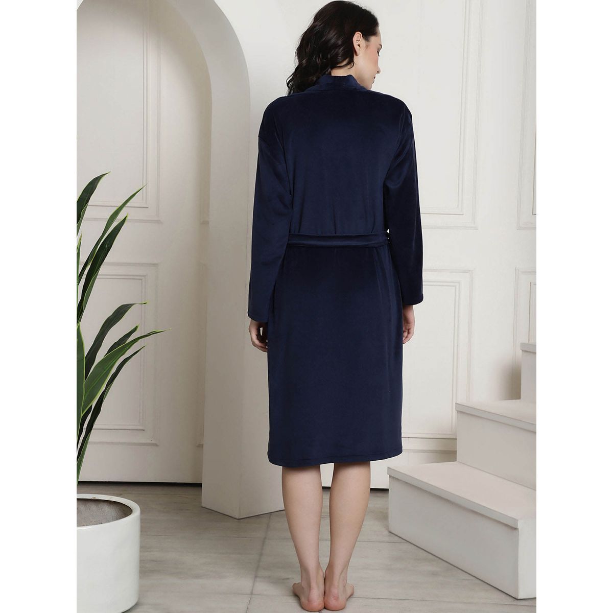 Buy Secret Wish Navy Blue Velvet Robe Online